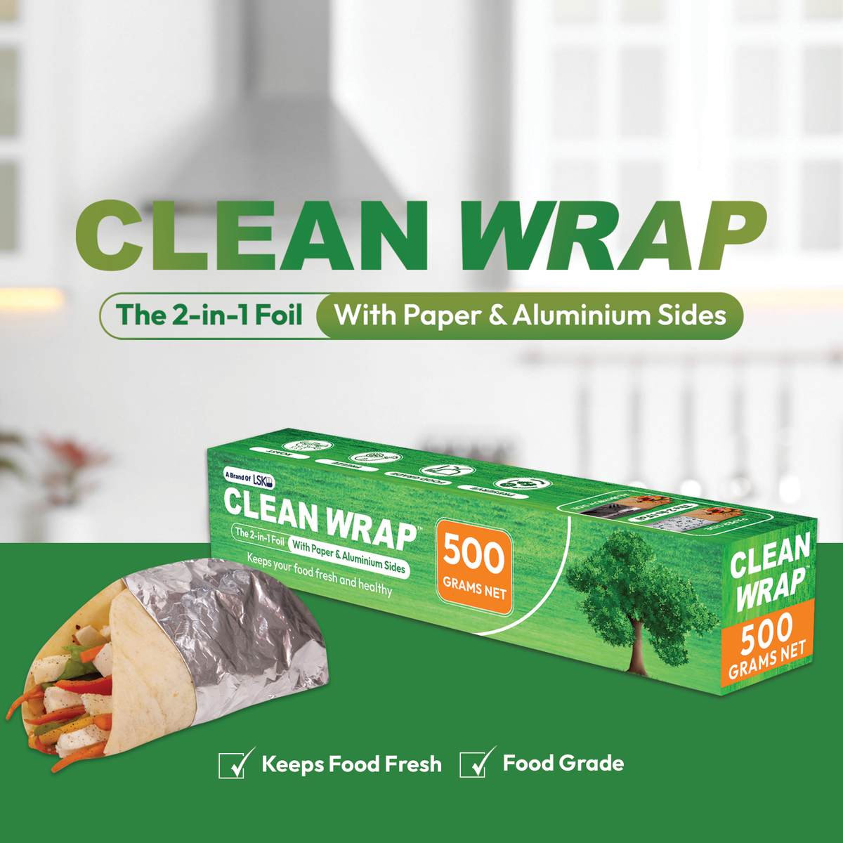 CLEAN WRAP 2-in-1 Paper & Aluminium Foil (500 Grams) – HOMEFOIL
